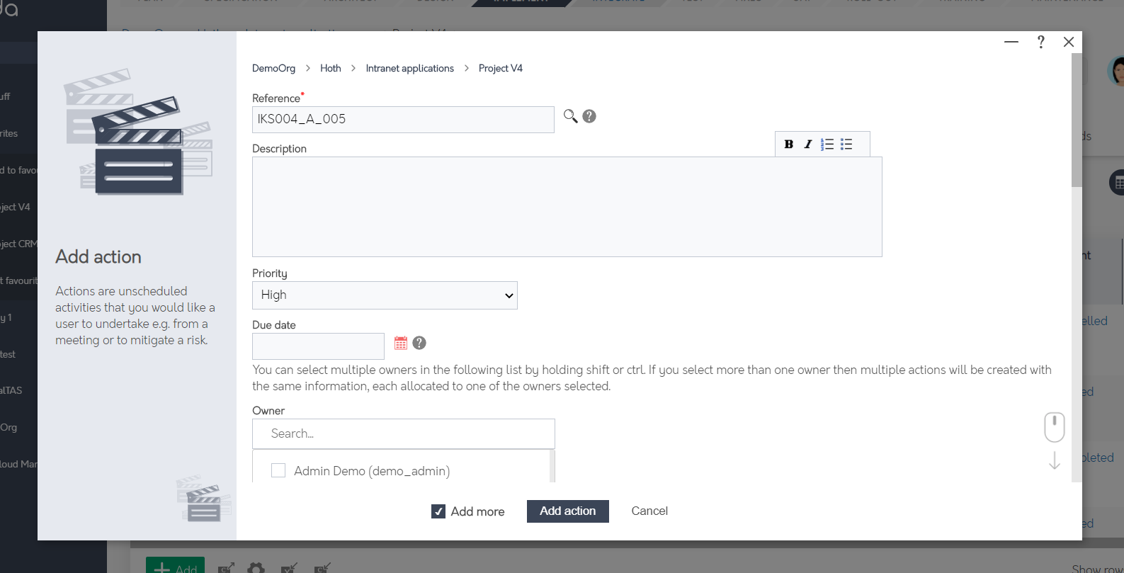 Add action form | Psoda Help Centre