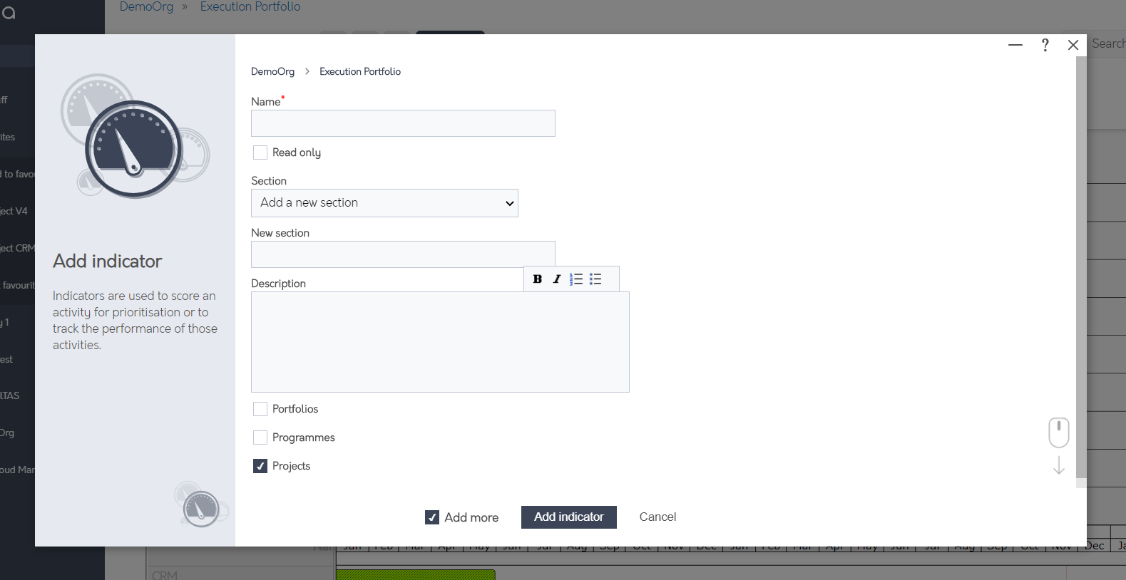 Add indicator form - Psoda Help Centre