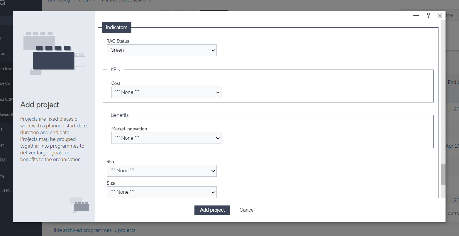 Add project form | Psoda Help Centre