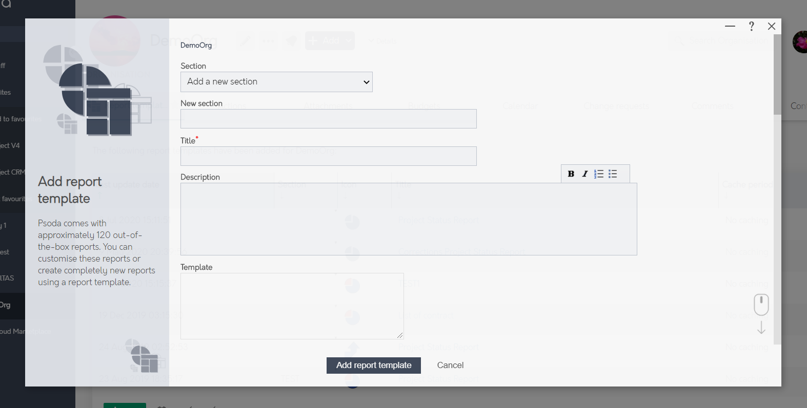 Add report template form | Psoda Help Centre