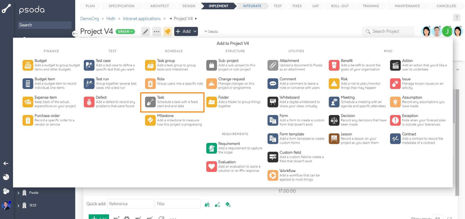 Add task form | Psoda Help Centre