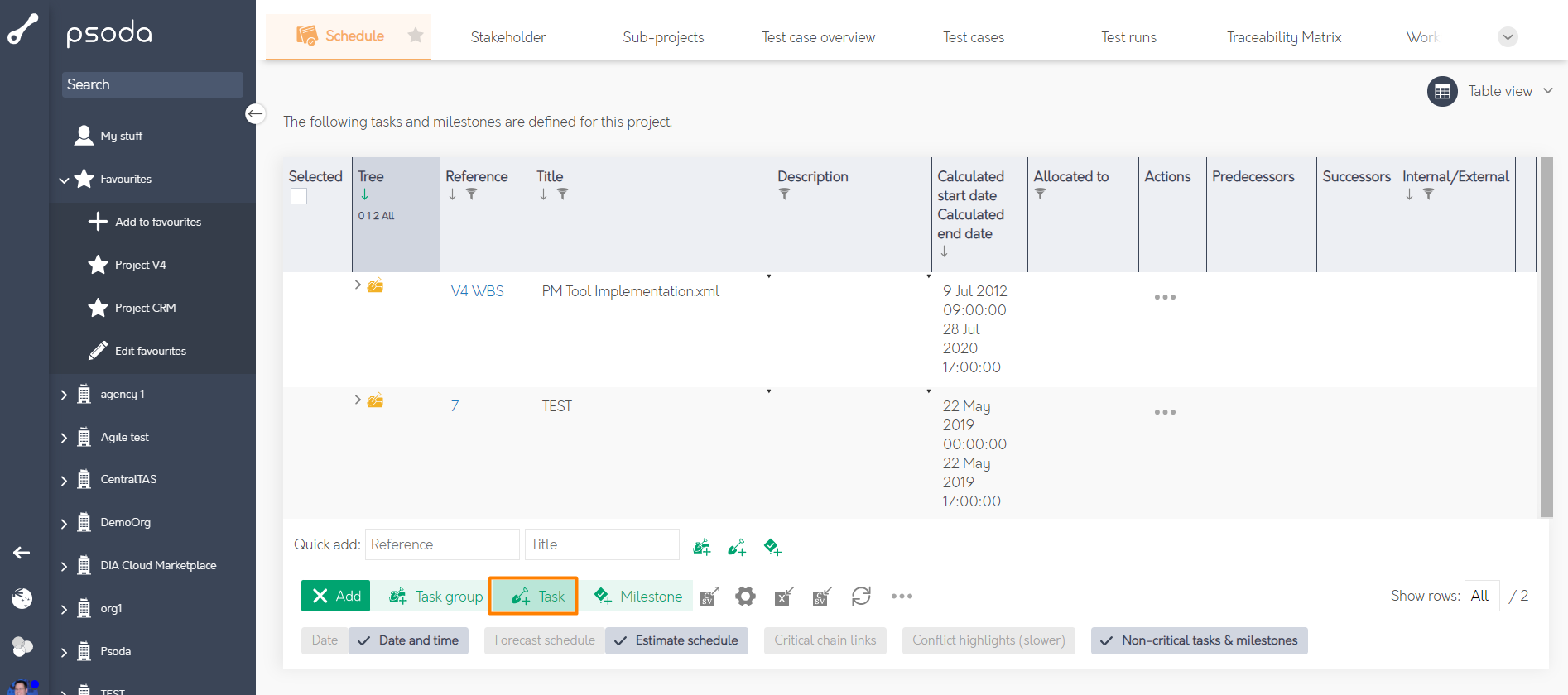 Add task form | Psoda Help Centre