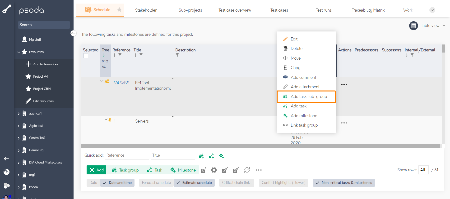 Add task group form - Psoda Help Centre