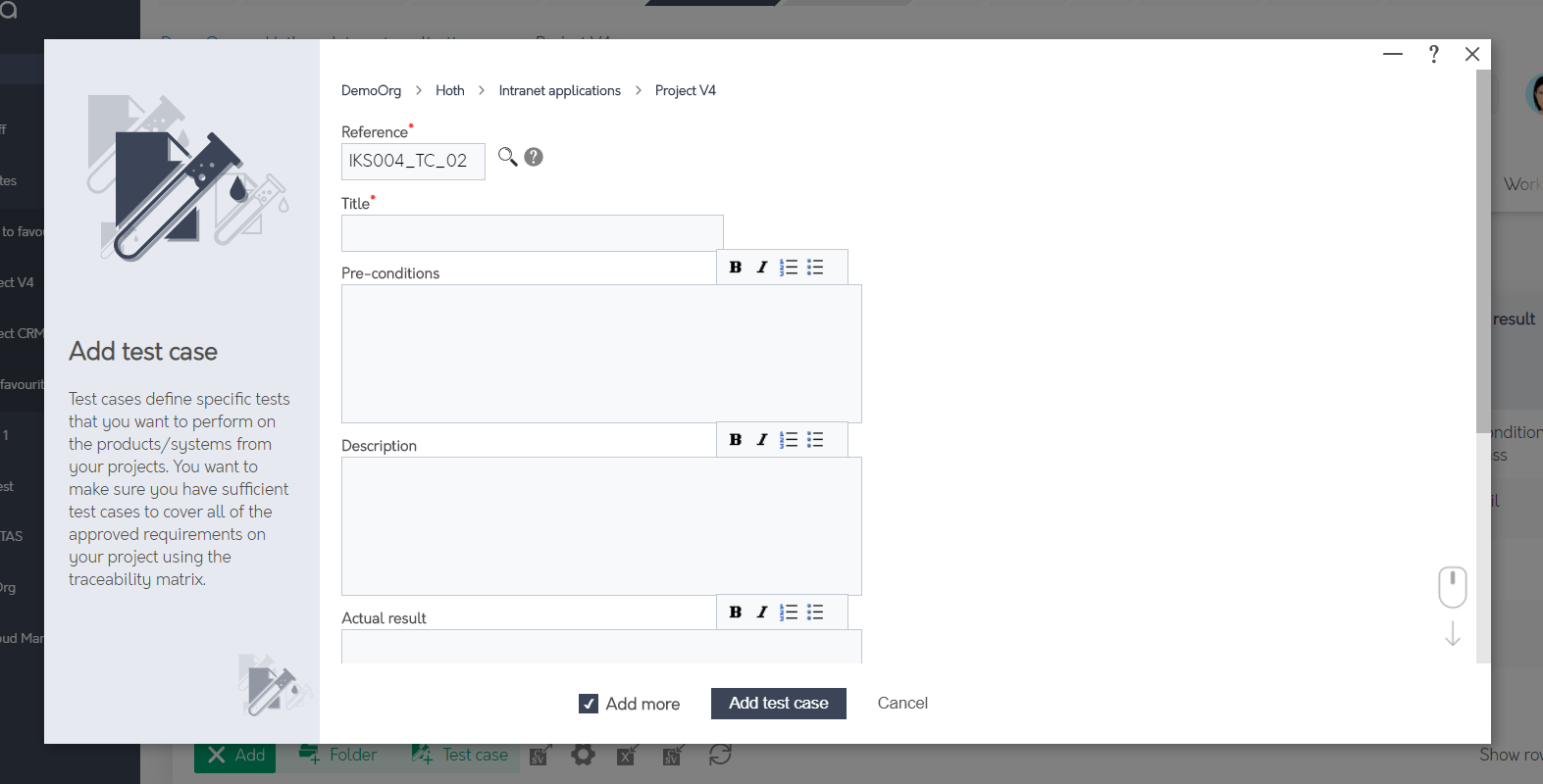 Add test case form | Psoda Help Centre