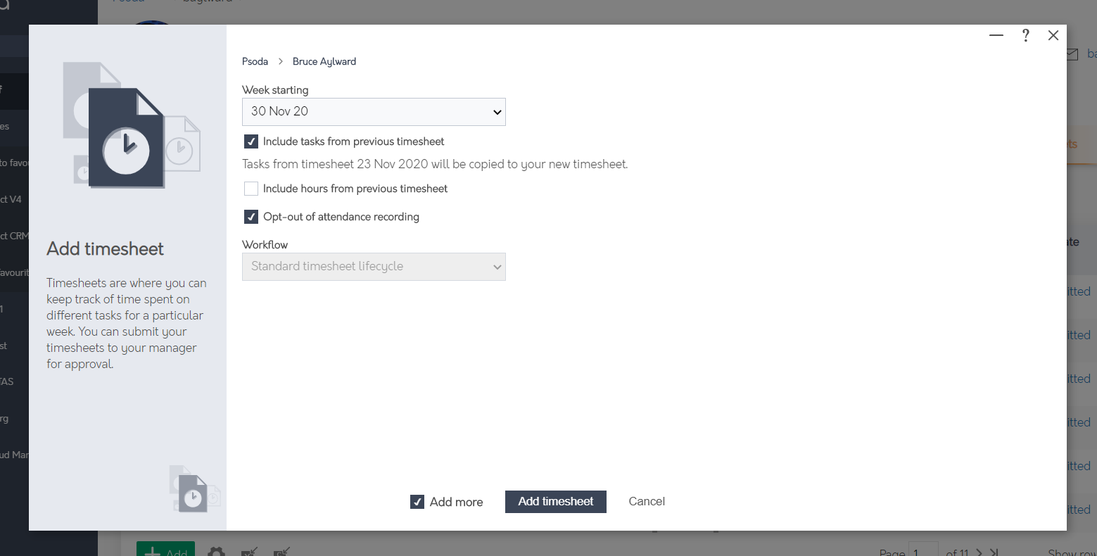 Tutorial: Adding a new timesheet | Psoda Help Centre