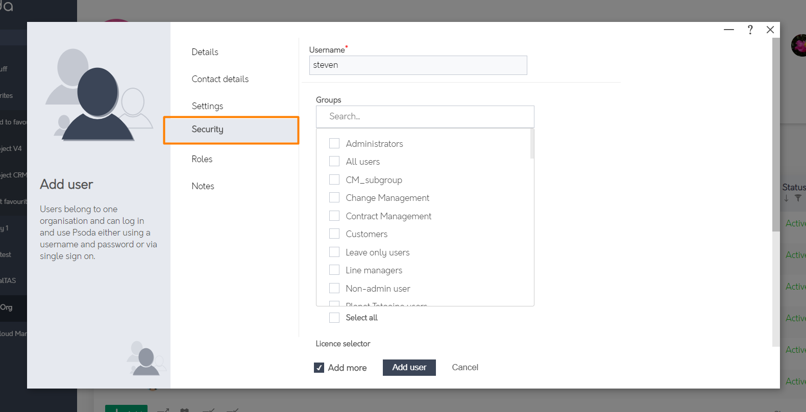 Add user form | Psoda Help Centre