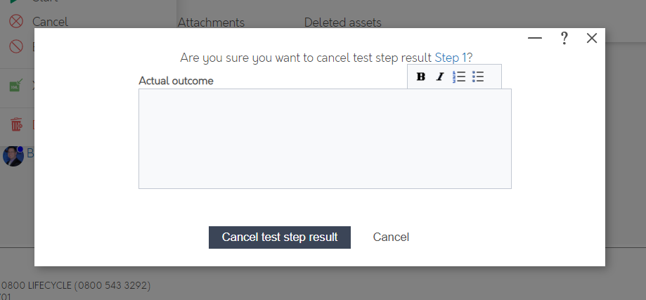 Cancel test step result popup | Psoda Help Centre