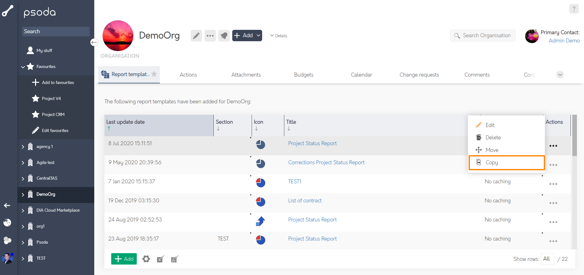 Copy Report Template Psoda Help Centre