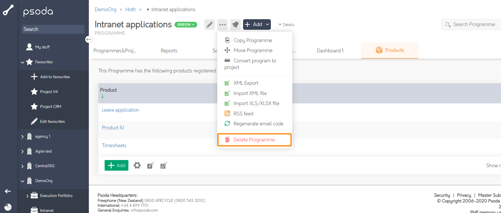 Delete programme form | Psoda Help Centre