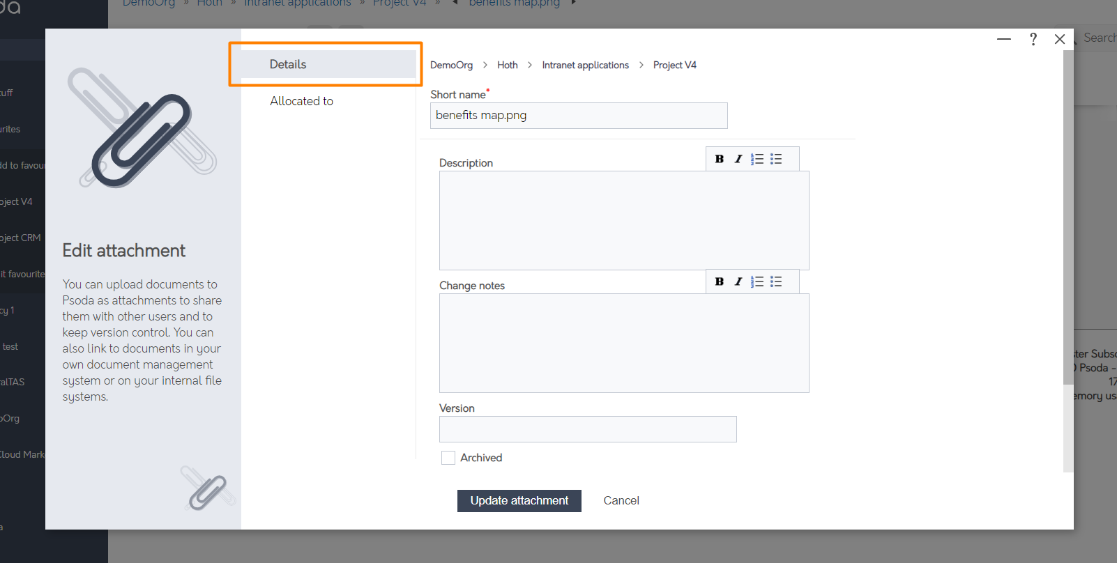 Edit attachment form | Psoda Help Centre