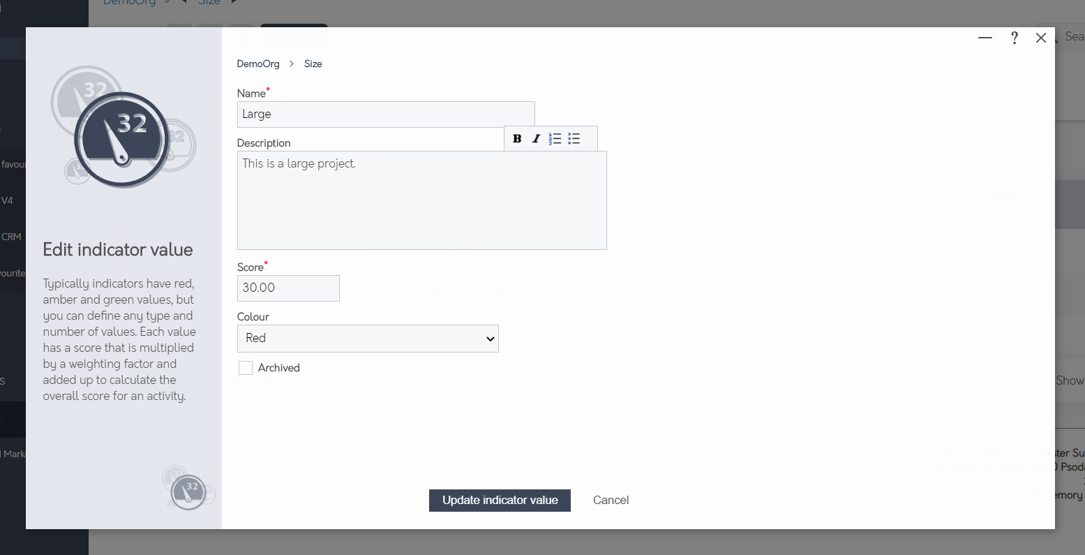 Edit indicator value form - Psoda Help Centre