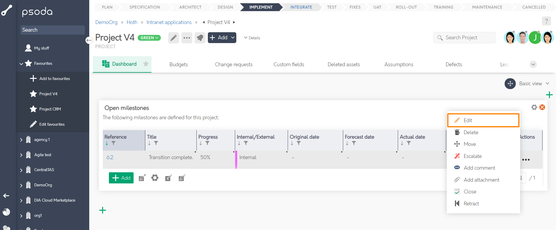 Edit milestone form | Psoda Help Centre