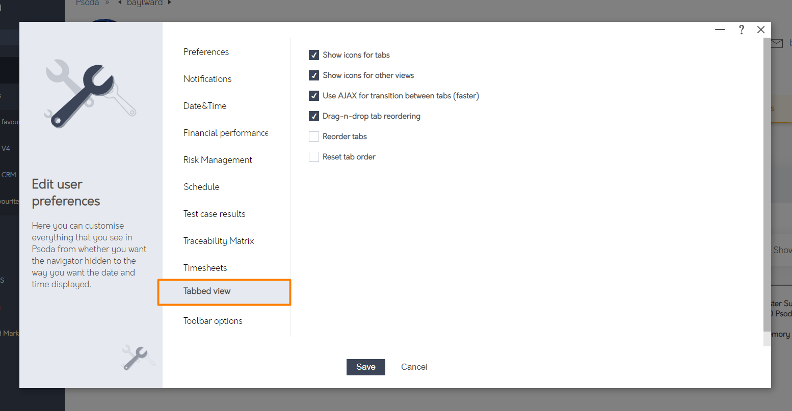 Edit user preferences form | Psoda Help Centre