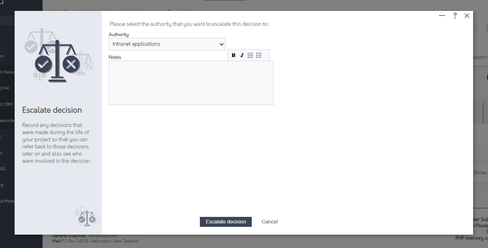 Escalate decision form - Psoda Help Centre