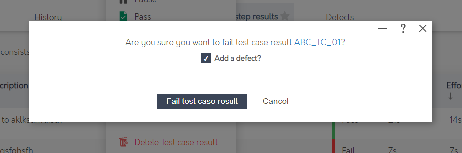 Fail test case result popup | Psoda Help Centre
