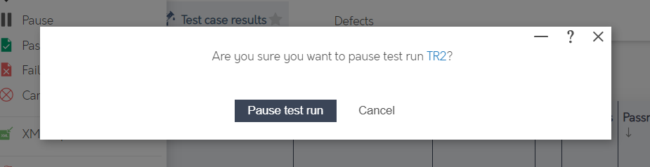 Pause test run popup | Psoda Help Centre