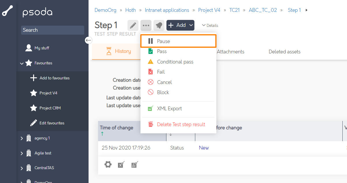 Pause test step result popup | Psoda Help Centre