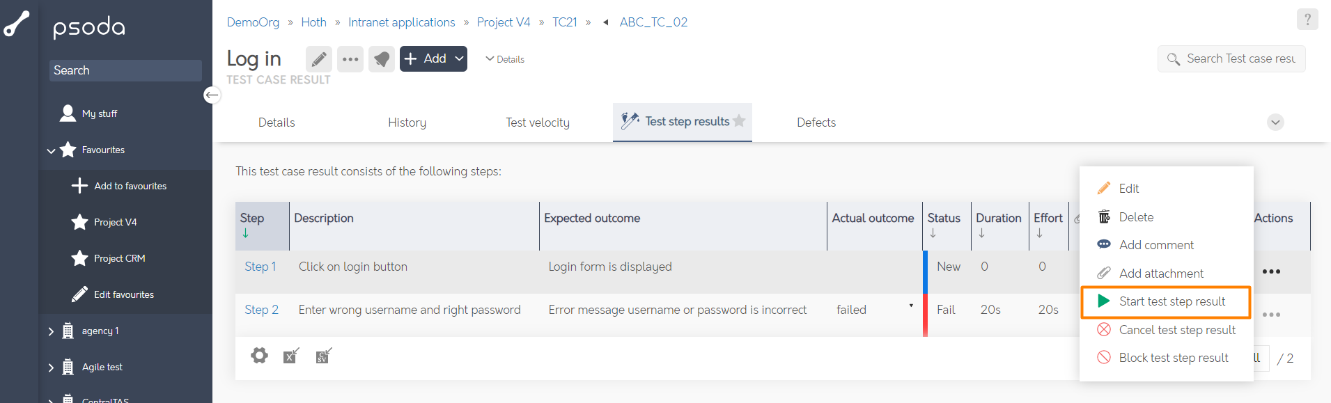 Start test step result popup | Psoda Help Centre
