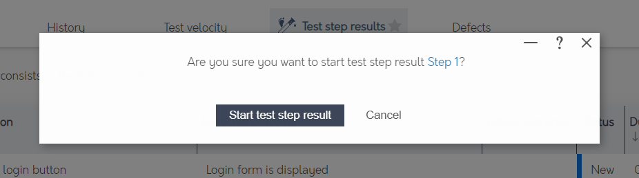 Start test step result popup | Psoda Help Centre