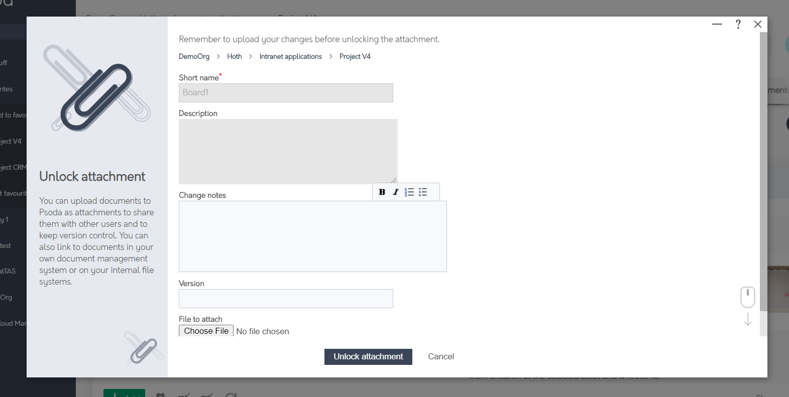 Unlock attachment form - Psoda Help Centre