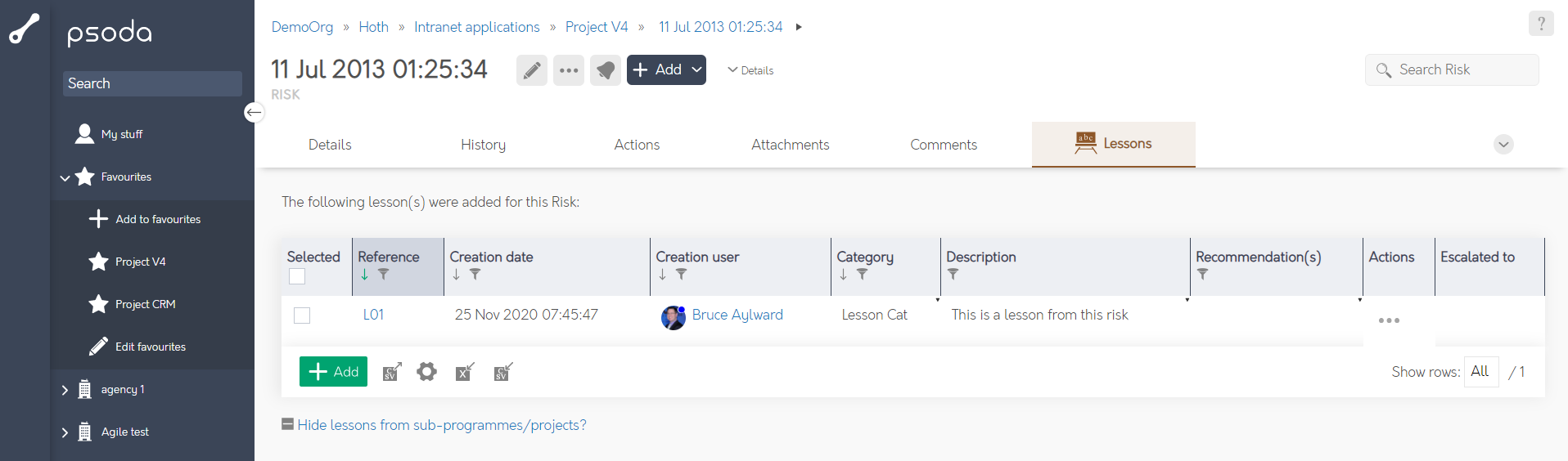 View risk page | Psoda Help Centre