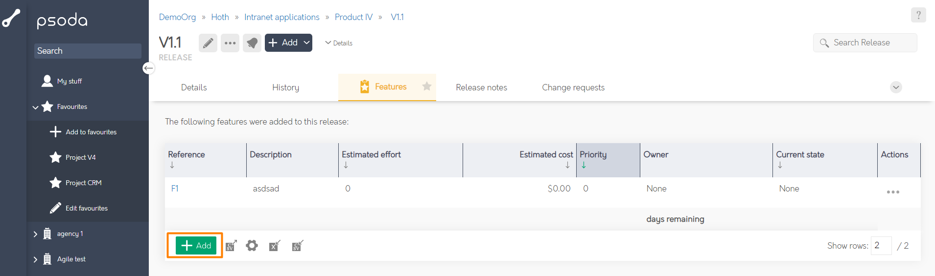 Add feature form | Psoda Help Centre
