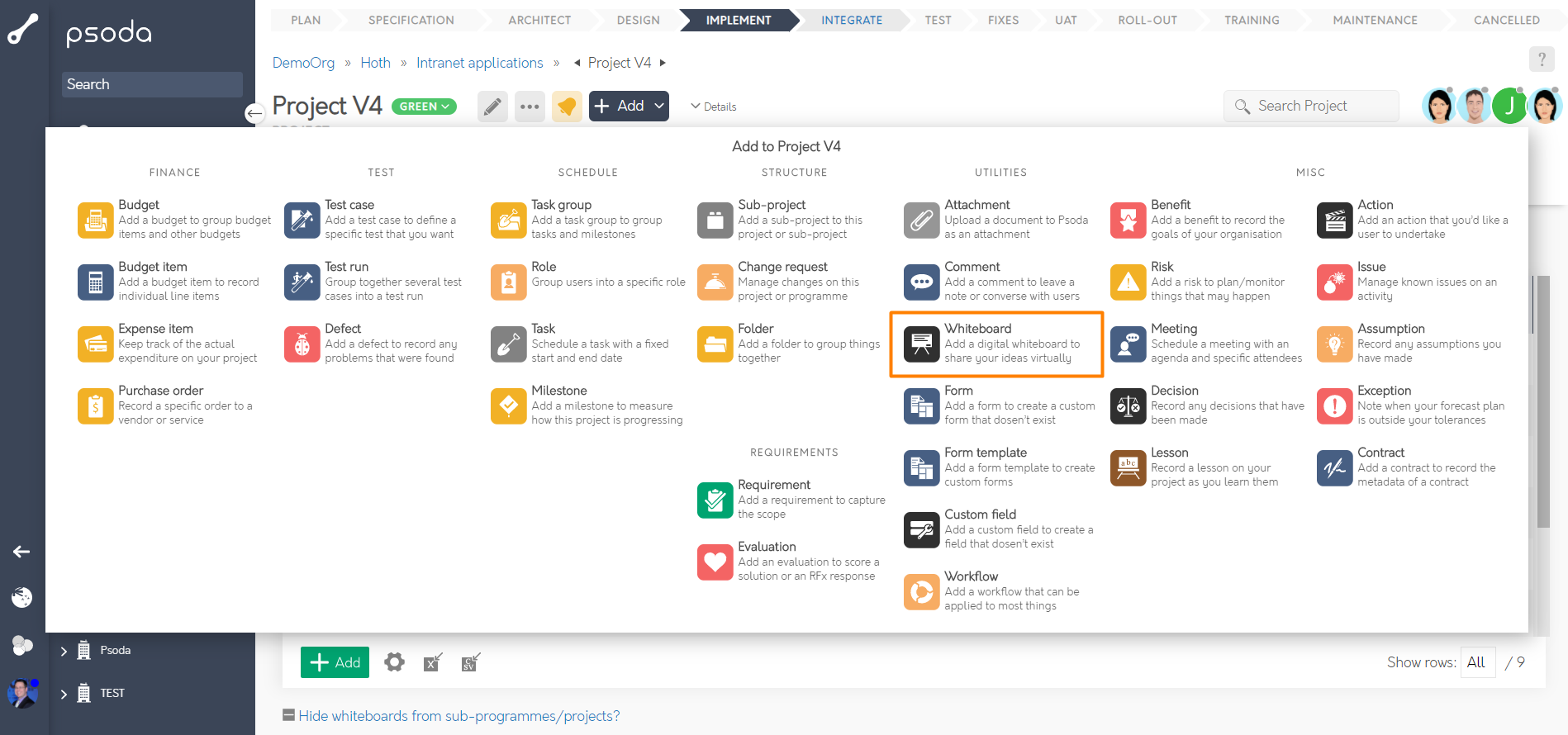 Add whiteboard form | Psoda Help Centre