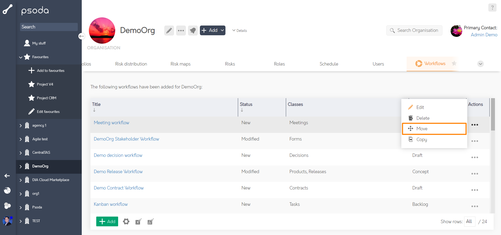 Move workflow form - Psoda Help Centre