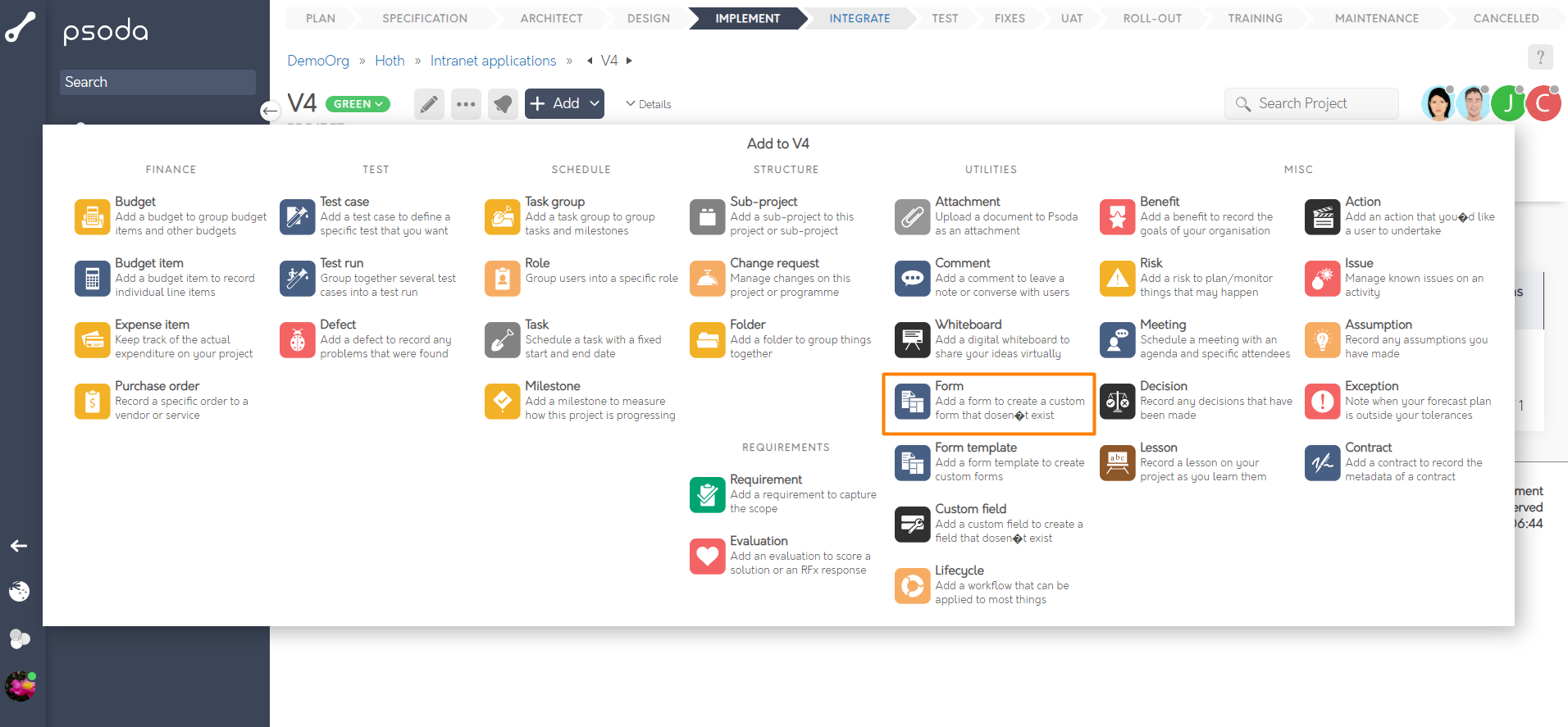 Add form | Psoda Help Centre