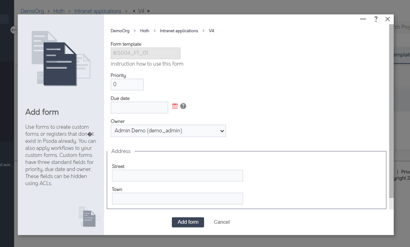 Add form | Psoda Help Centre