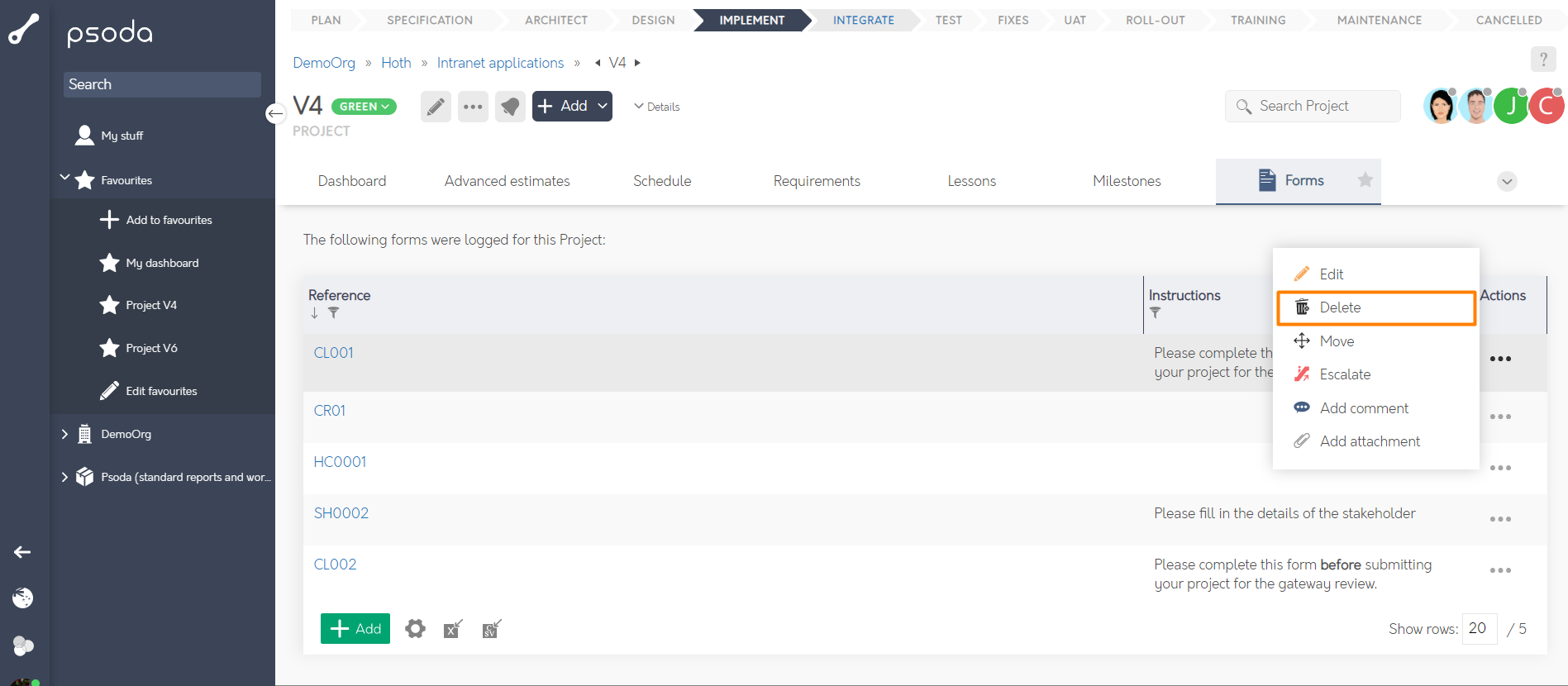 Delete A Form - Psoda Help Centre